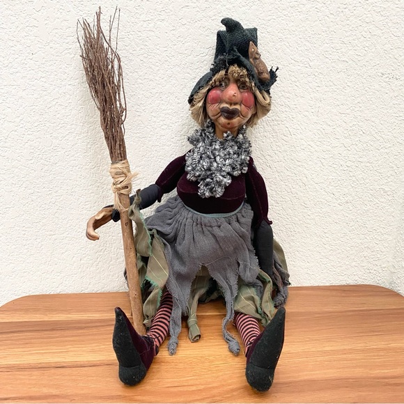 Holiday | Vintage Kasma Halloween Witch Doll With Broom Posable Hanging ...